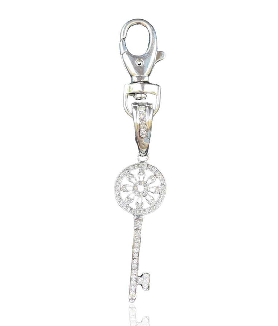 Silver Rhinestone Key Bag Charm | JKM and Company - Custom Rolling Handbags